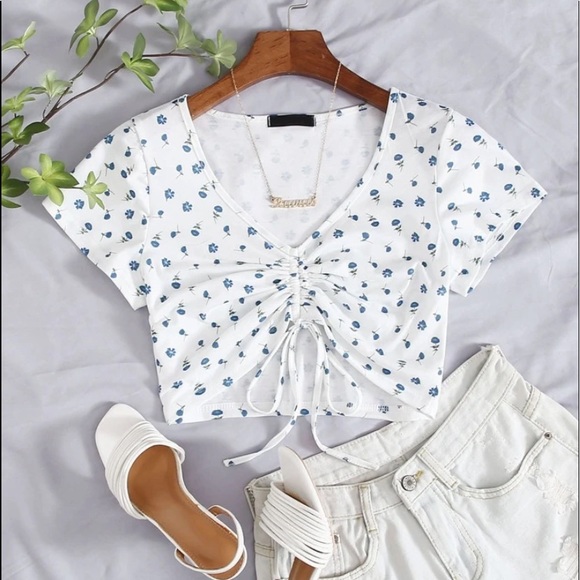 SHEIN | Tops | 325shein Drawstring Floral Crop Top | Poshmark